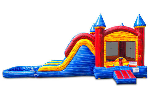 Dual Lane Marble Castle Combo with detachable pool – Space Walk Inflatables